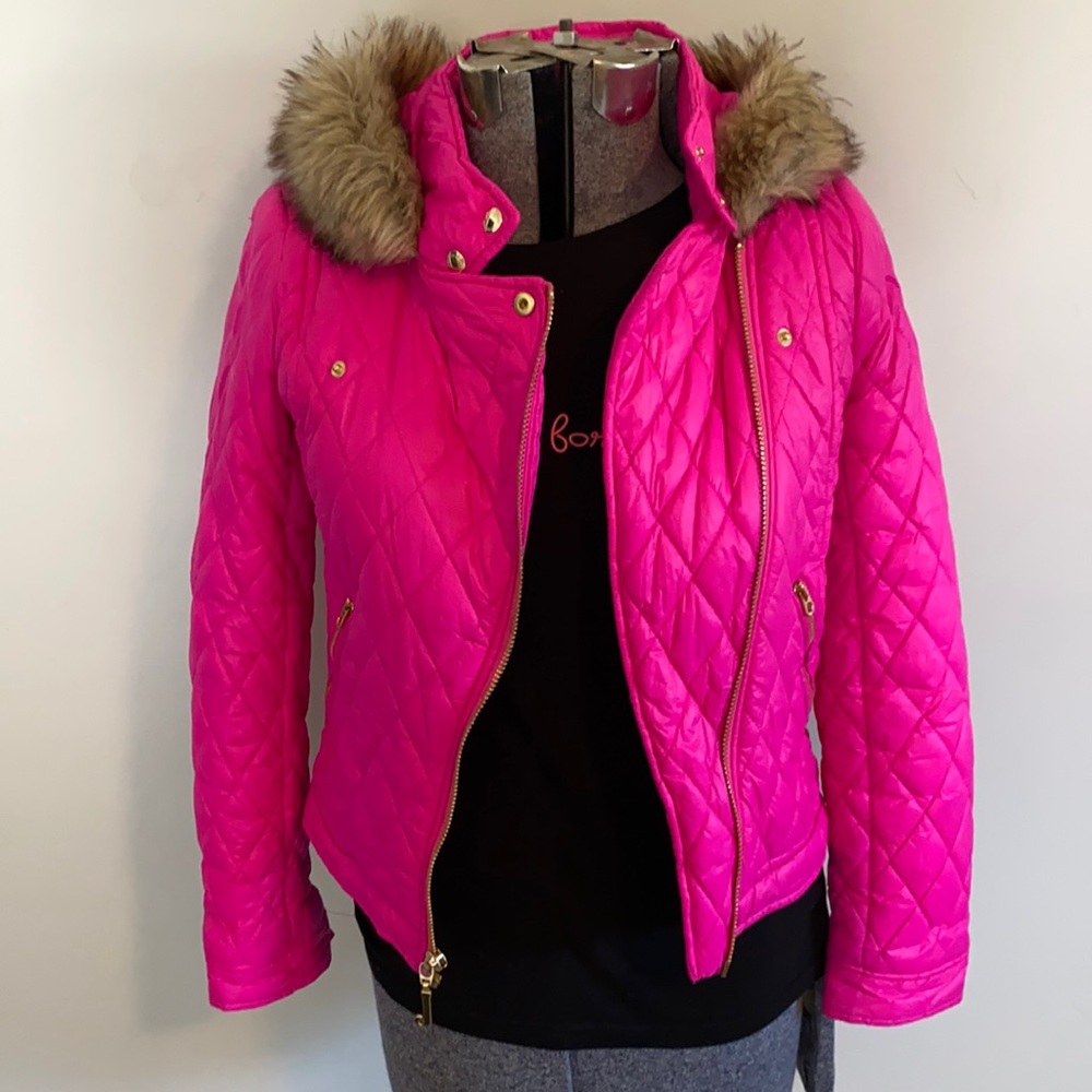 Juicy Couture Bright Pink Moto Style Jacket - Gem